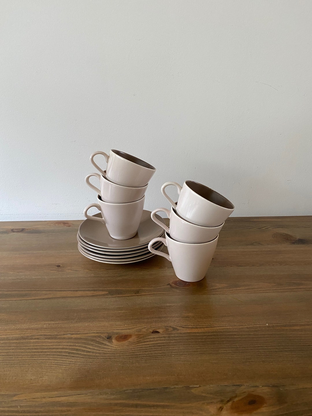 Vintage Poole Pottery Set of Six Cups and Saucers Early Twintone Sepia ...