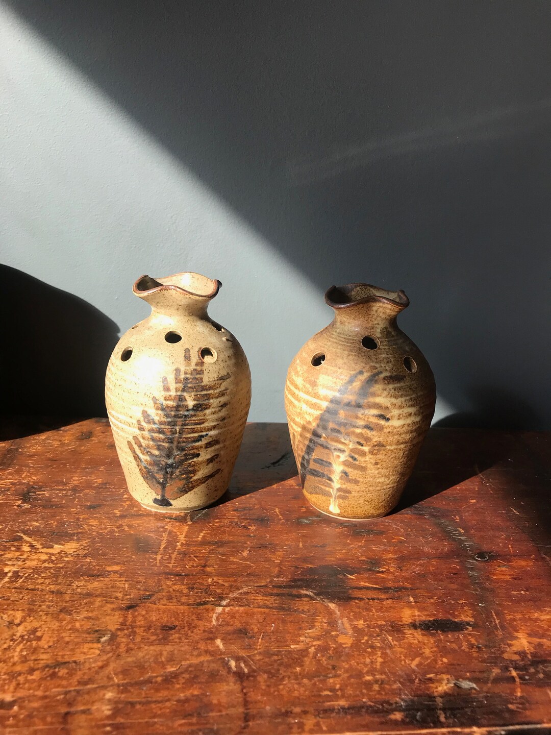 Pair of Pottery Vases Griggs Studio Pottery Cornwall Organic Leaf Decor ...