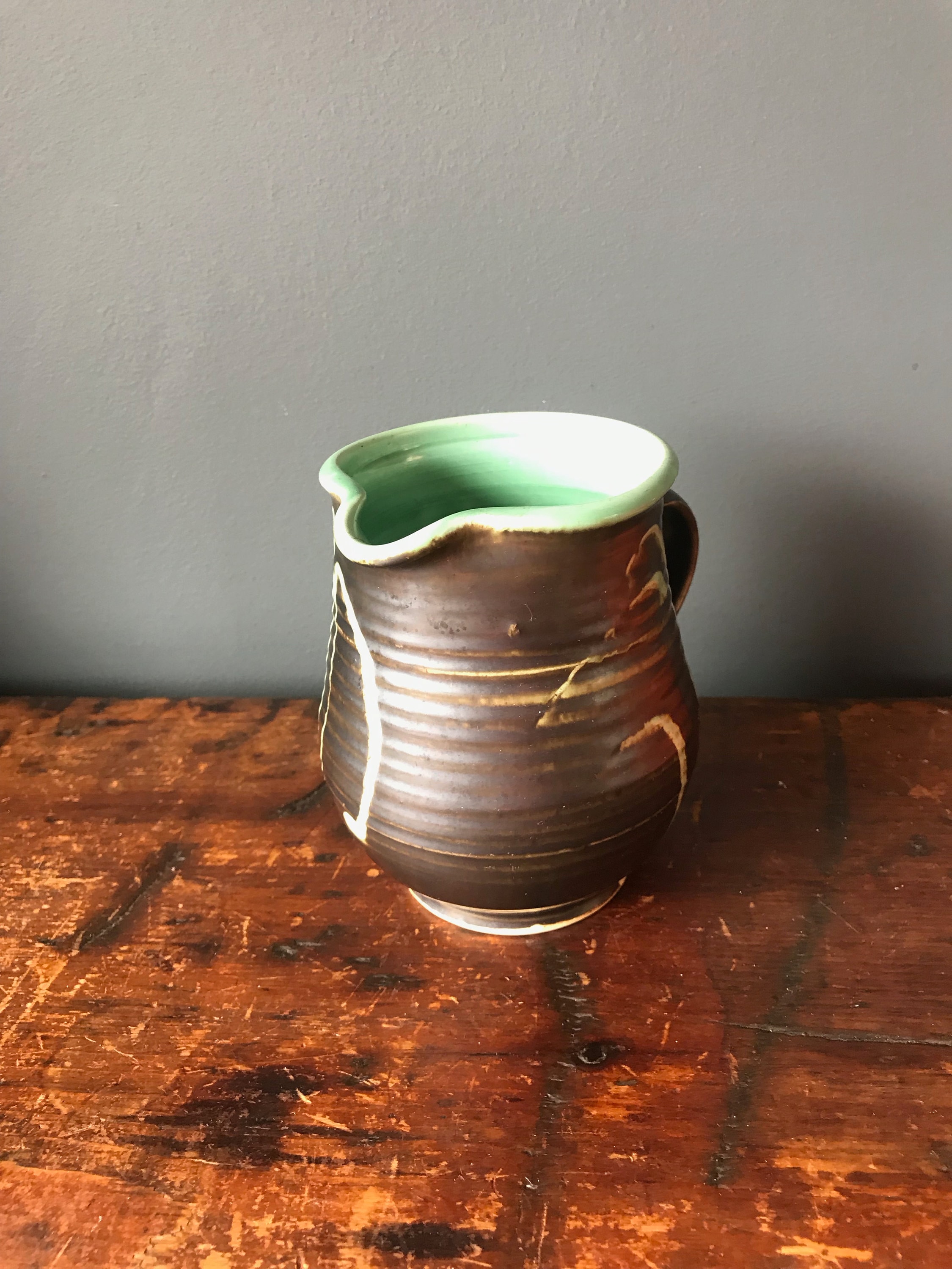 Studio Pottery Pitcher Jug Buckfast Abbey Incised Glaze Green - Etsy