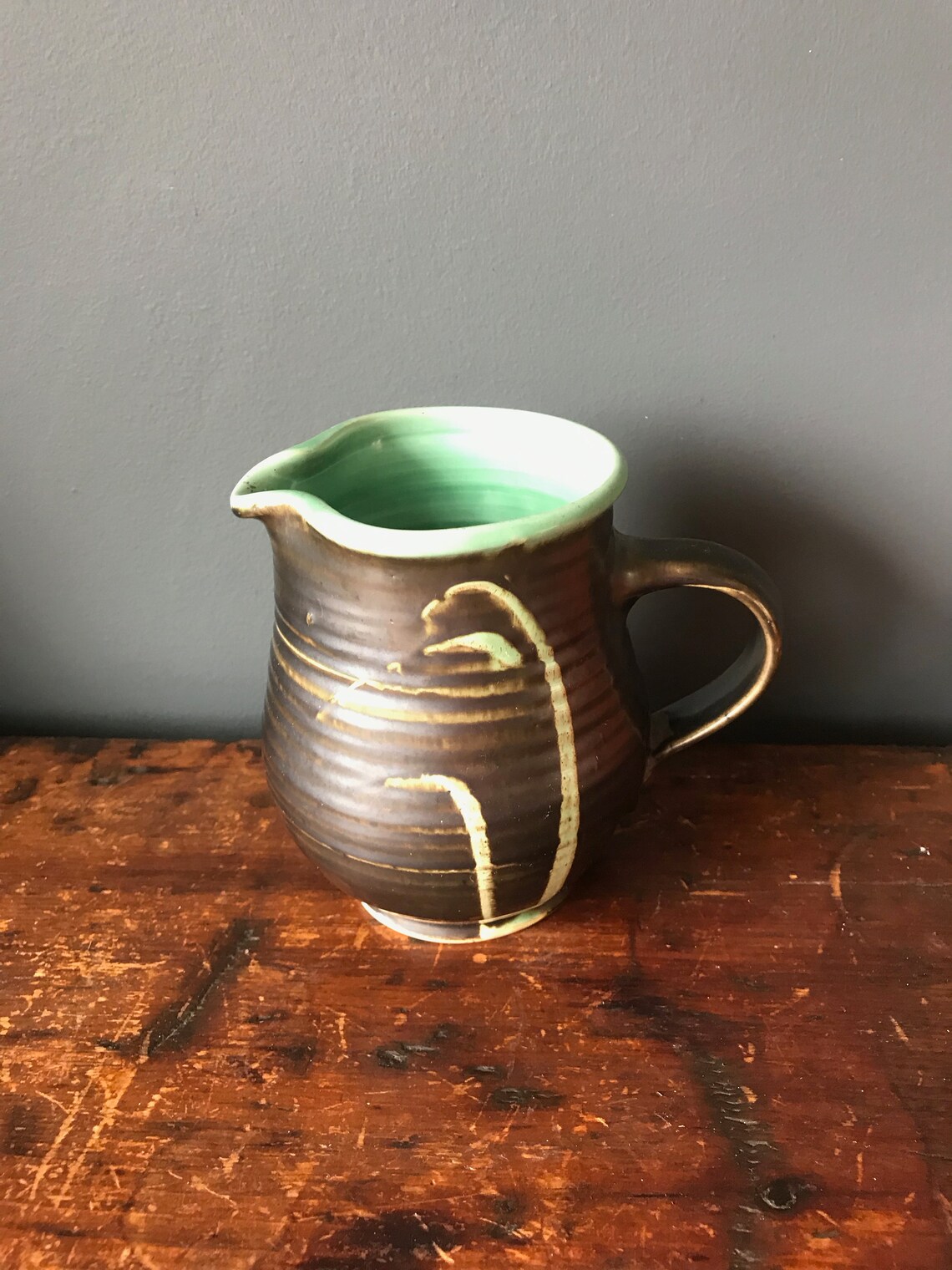 Studio Pottery Pitcher Jug Buckfast Abbey Incised Glaze Green - Etsy