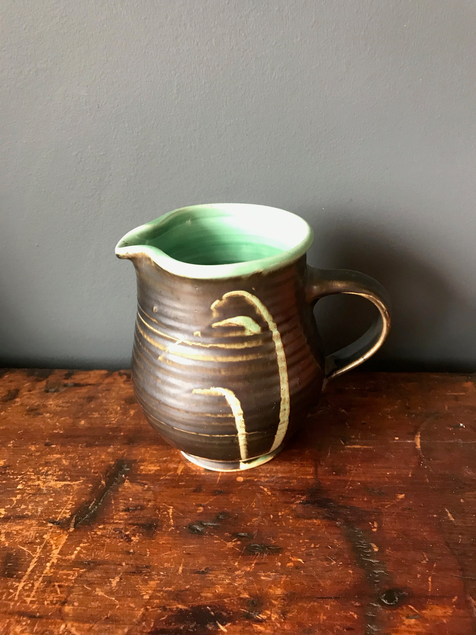 Studio Pottery Pitcher Jug Buckfast Abbey Incised Glaze Green - Etsy