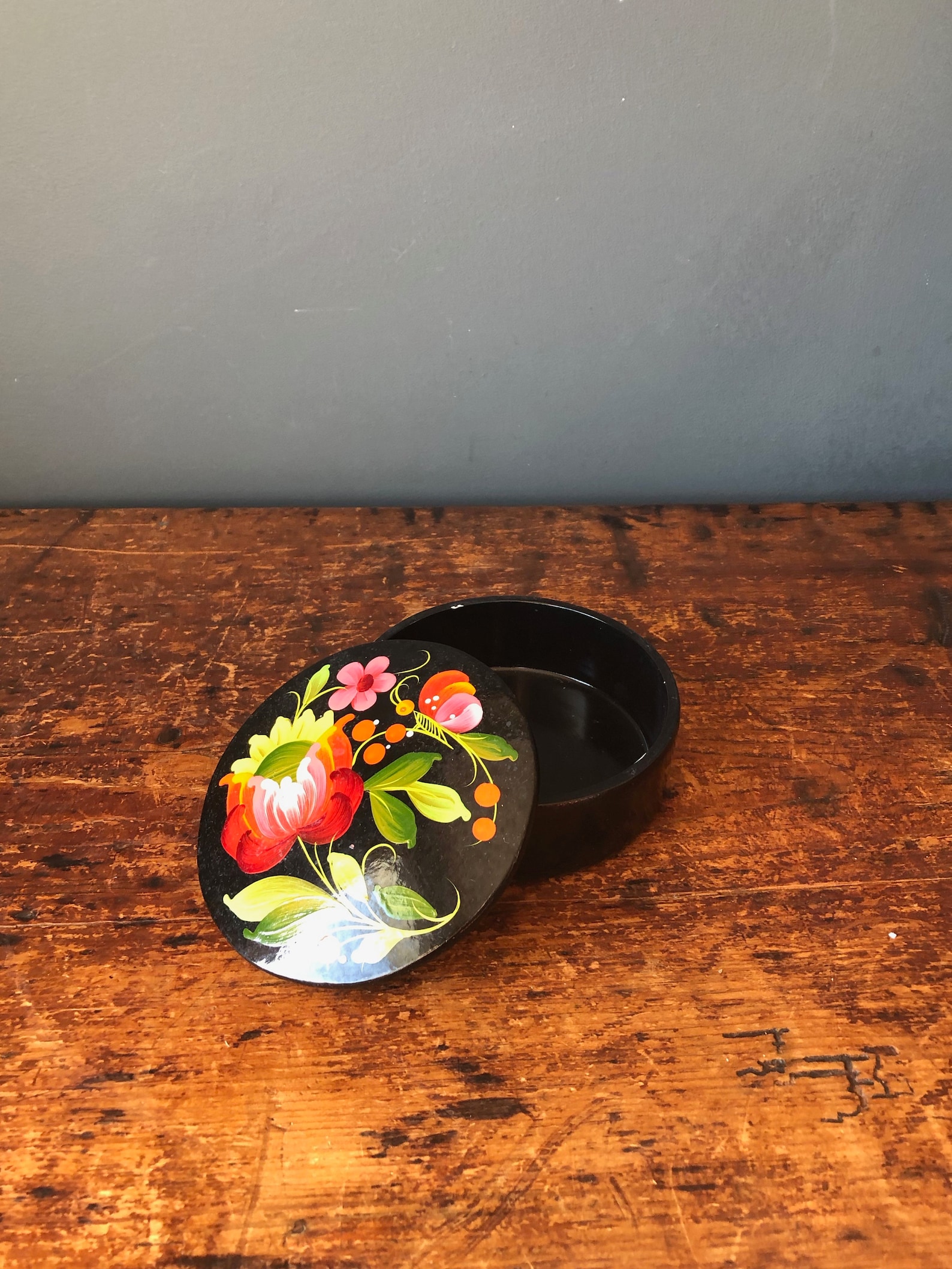 Hand Painted Wooden Box Folk Art Floral Vibrant Colours Round | Etsy