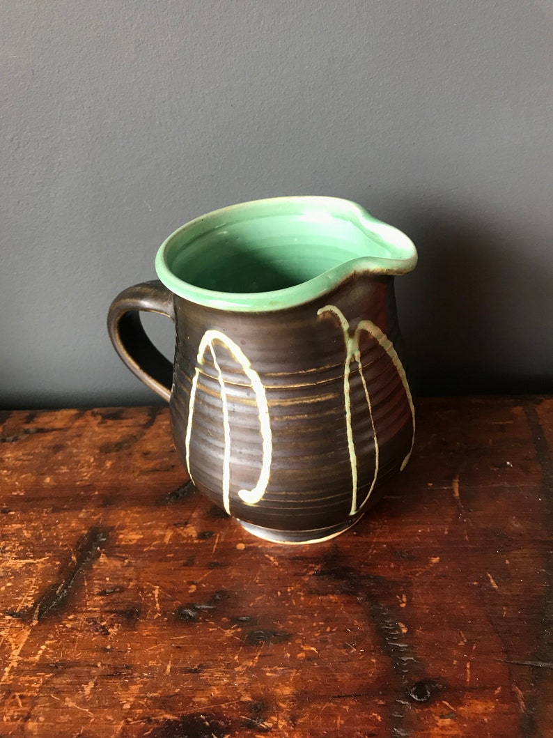Studio Pottery Pitcher Jug Buckfast Abbey Incised Glaze Green - Etsy