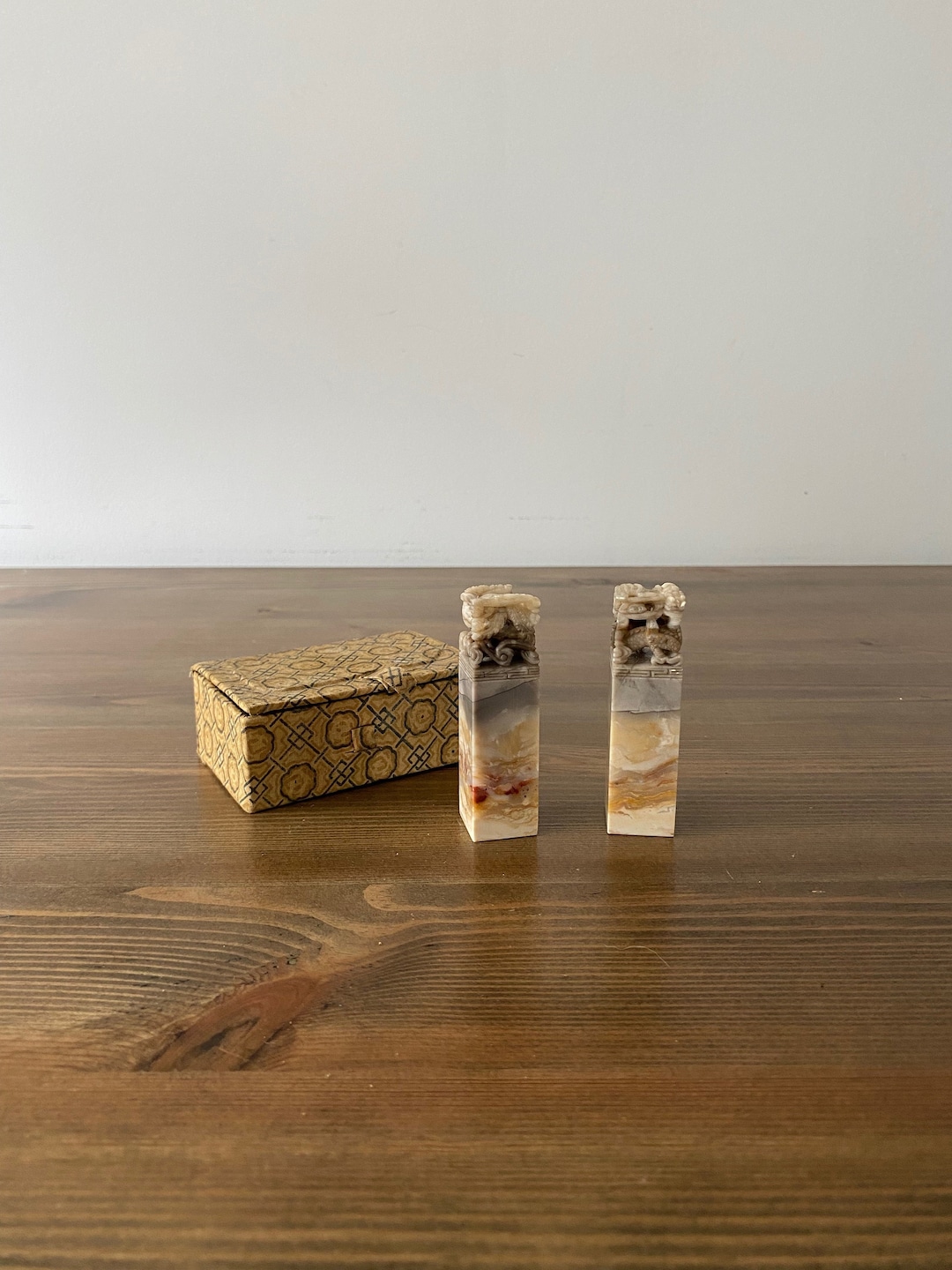 Vintage Boxed Pair of Chinese Stone Chop Seals Hand Carved Chinese ...