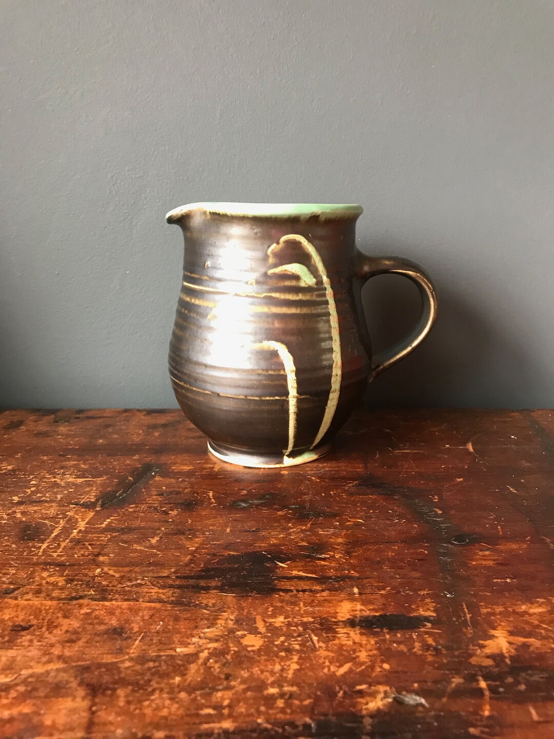 Studio Pottery Pitcher Jug Buckfast Abbey Incised Glaze Green - Etsy