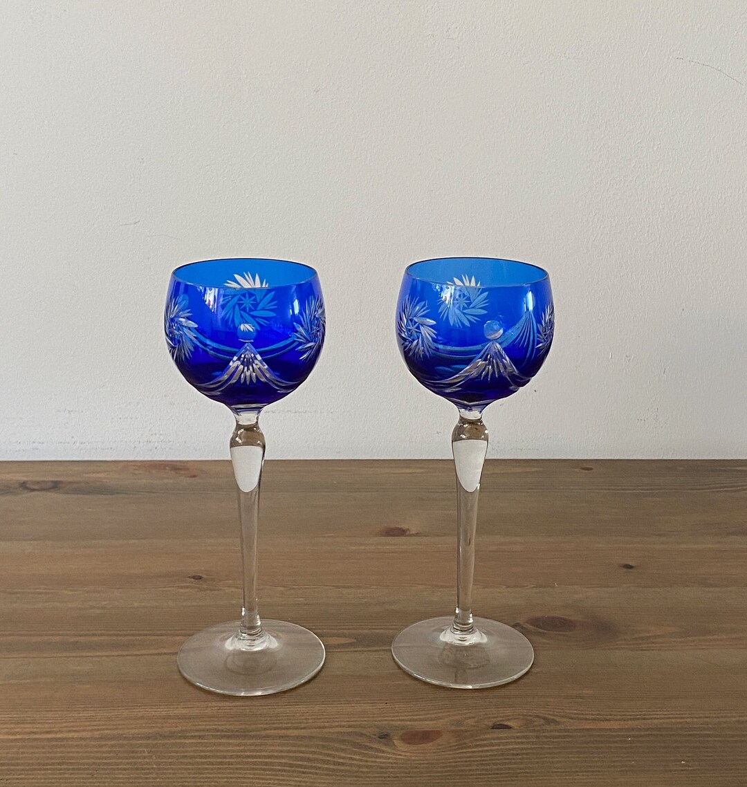Vintage Cobalt Blue Cut to Clear Crystal Stemware Glasses - Etsy