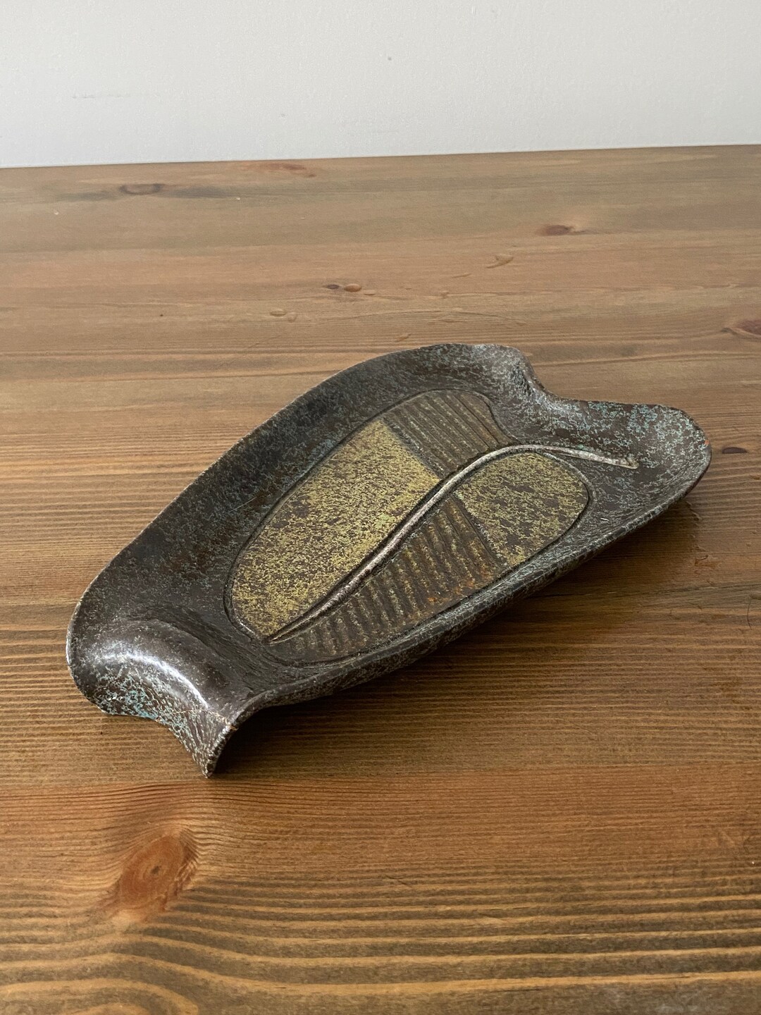 Vintage Canadian Studio Pottery Ornamental Decorative Tray Gold Bronze ...