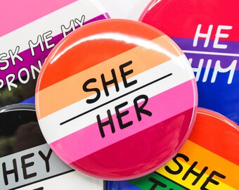 Pronoun Button Badges He / Him She / Her They / Them Ey - Etsy