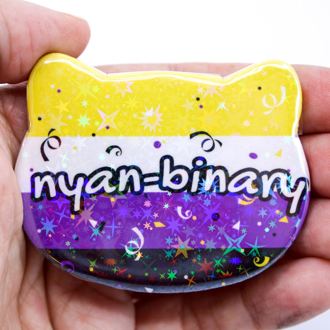 Nonbinary Nyan-binary Pride Button Cat Kitty Non Binary Gender Neutral ...