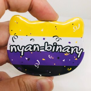 Nonbinary Nyan-binary Pride Button Cat Kitty Non Binary Gender Neutral Flag Pin Back Badge ...