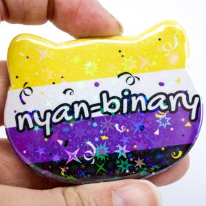 Nonbinary Nyan-binary Pride Button Cat Kitty Non Binary Gender Neutral Flag Pin Back Badge ...