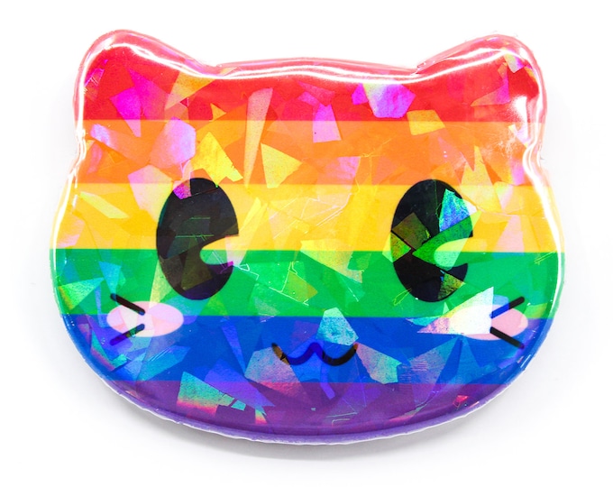 Gay Pride Button Cat Kitty Flag Pinback | 2.25x1.5 Inches | Holographic ...