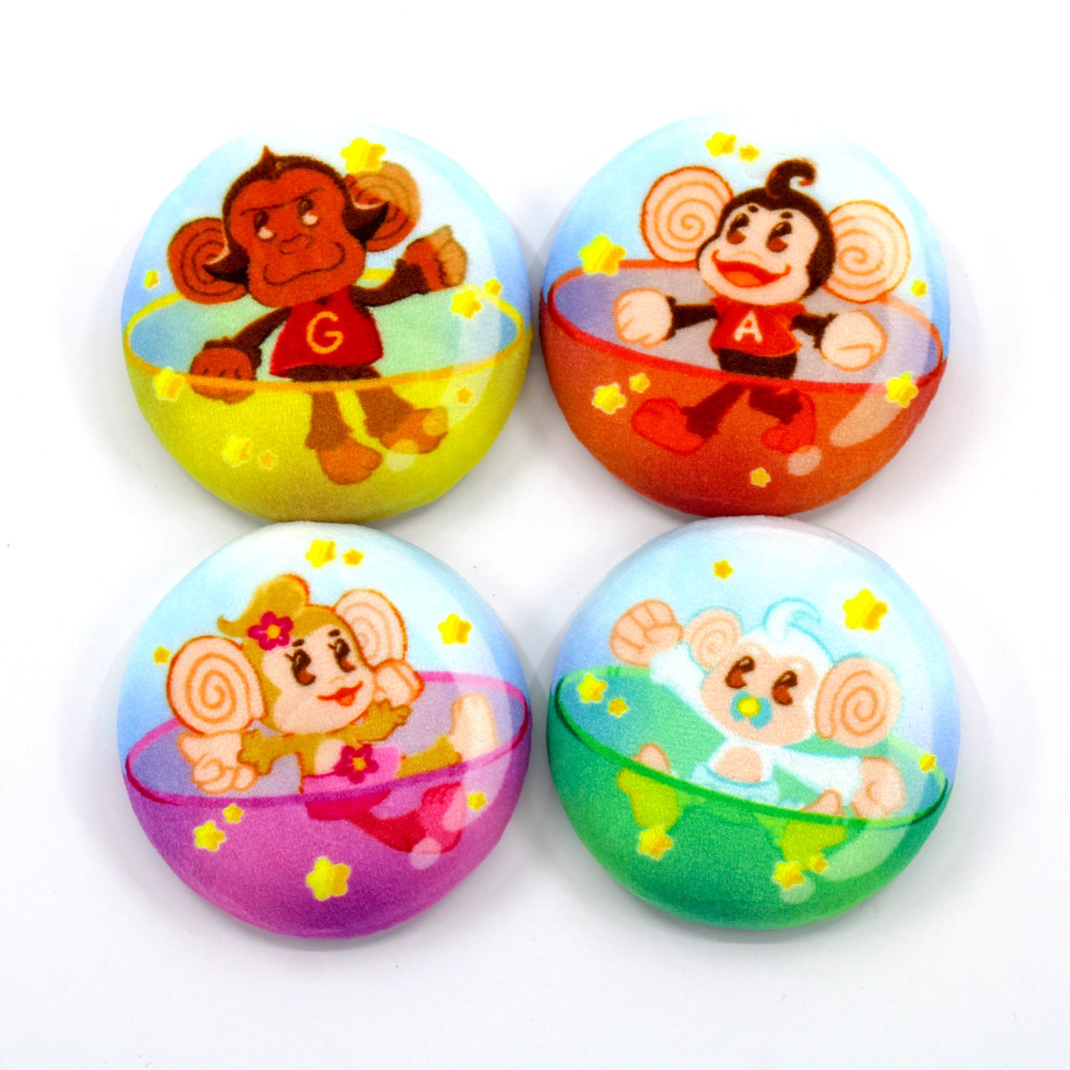 Gacha Monkeys Squishy Buttons | Fidget Toy Minky 2.25" Round Pinback ...