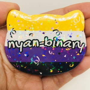 Nonbinary Nyan-binary Pride Button Cat Kitty Non Binary Gender Neutral ...