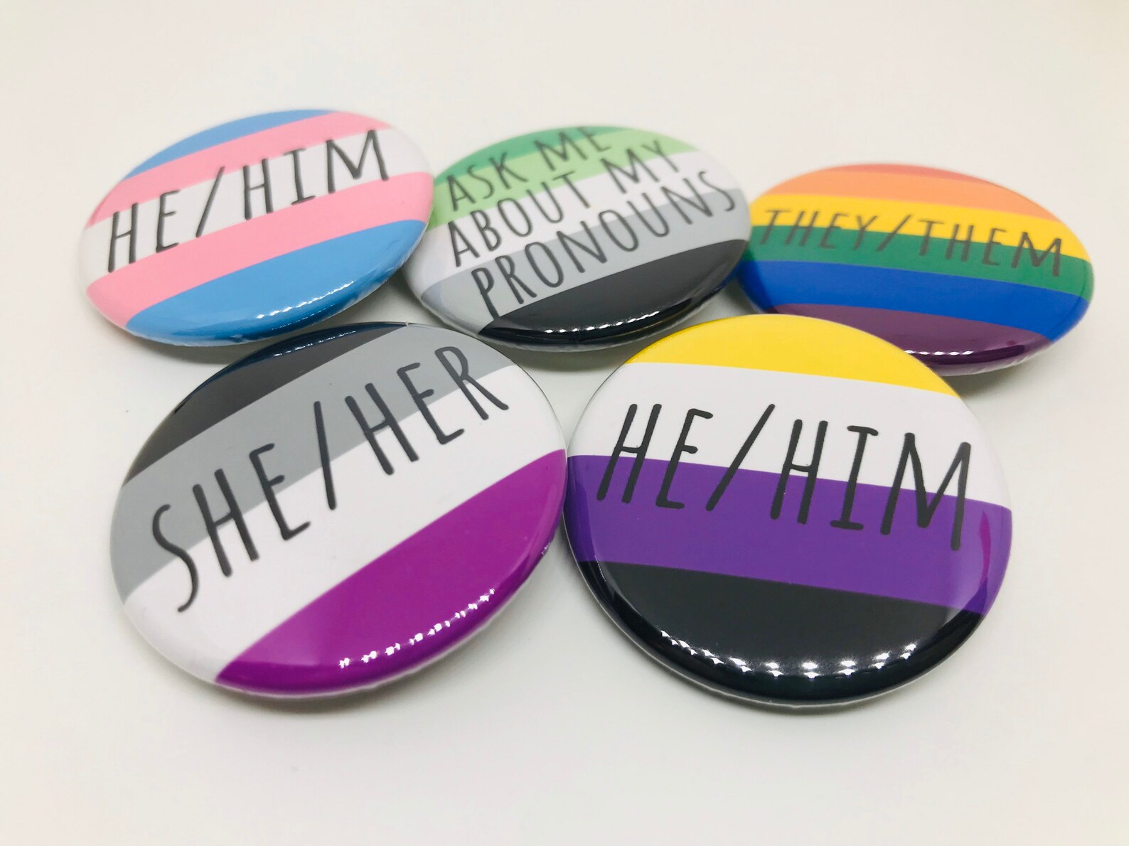 Pronoun Buttons Pride Flags Personal she/her he/him | Etsy