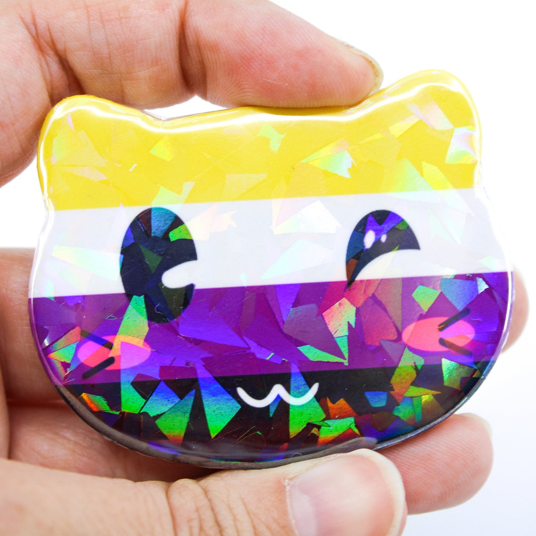 Nonbinary Pride Button Cat Kitty Pan Non Binary Gender Neutral Flag Pin ...