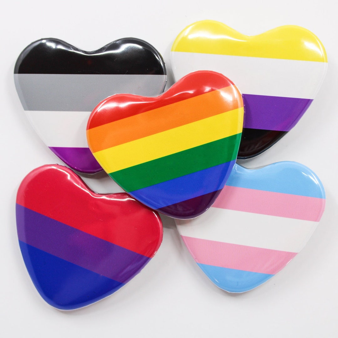 Custom Pride Flag Heart Button Pin | Mini LGBT Any Holographic 1.5x1.75 ...