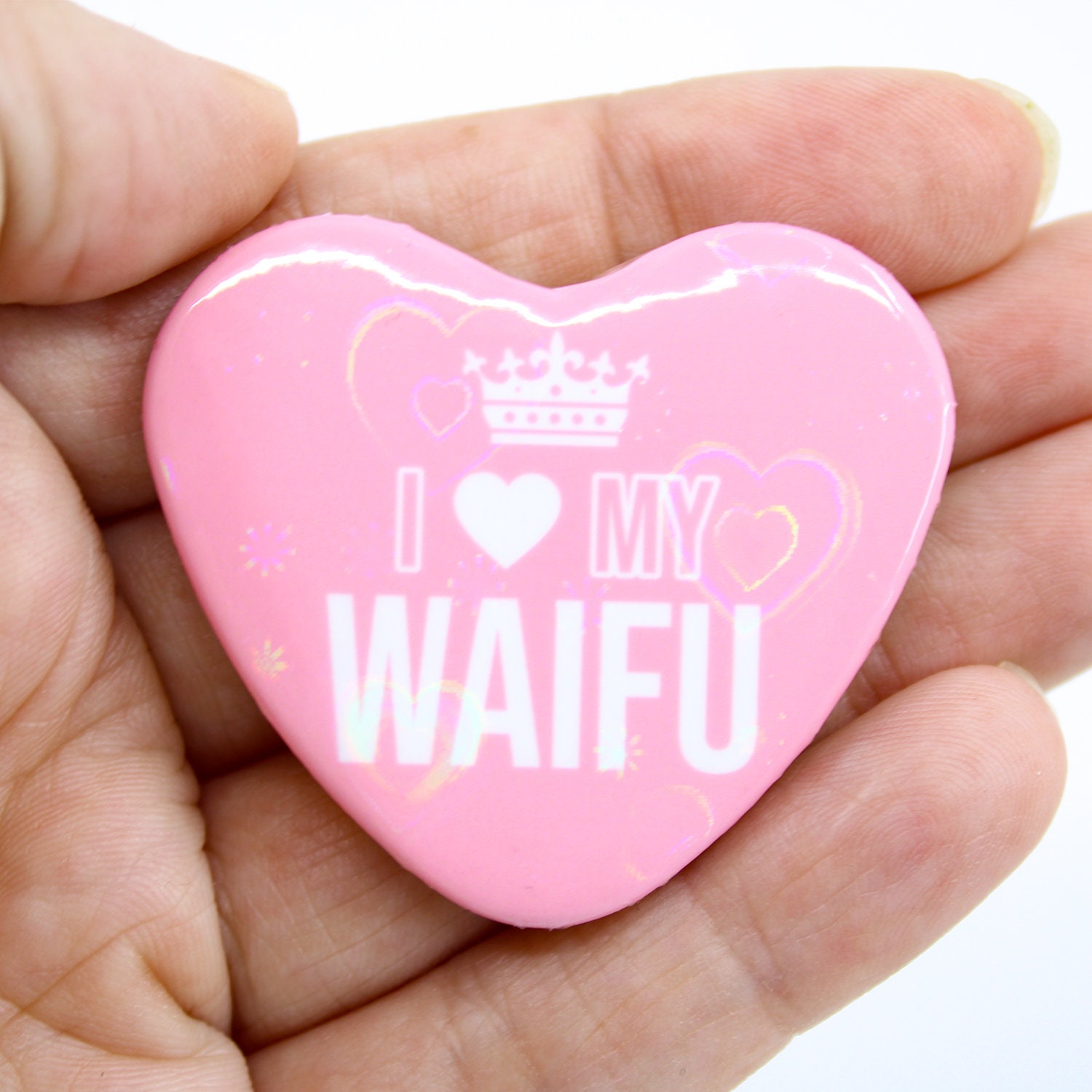 I Love My Waifu Mini Heart Button Heart Holographic 1.5x1.75 - Etsy