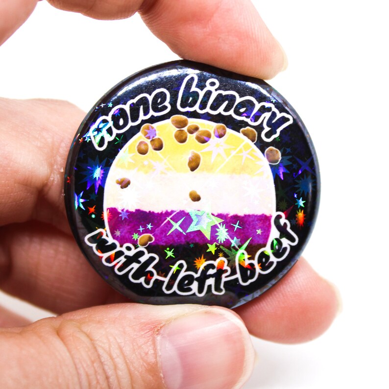 Nonbinary Button None Binary With Left Beef Enby NB Pizza | Etsy