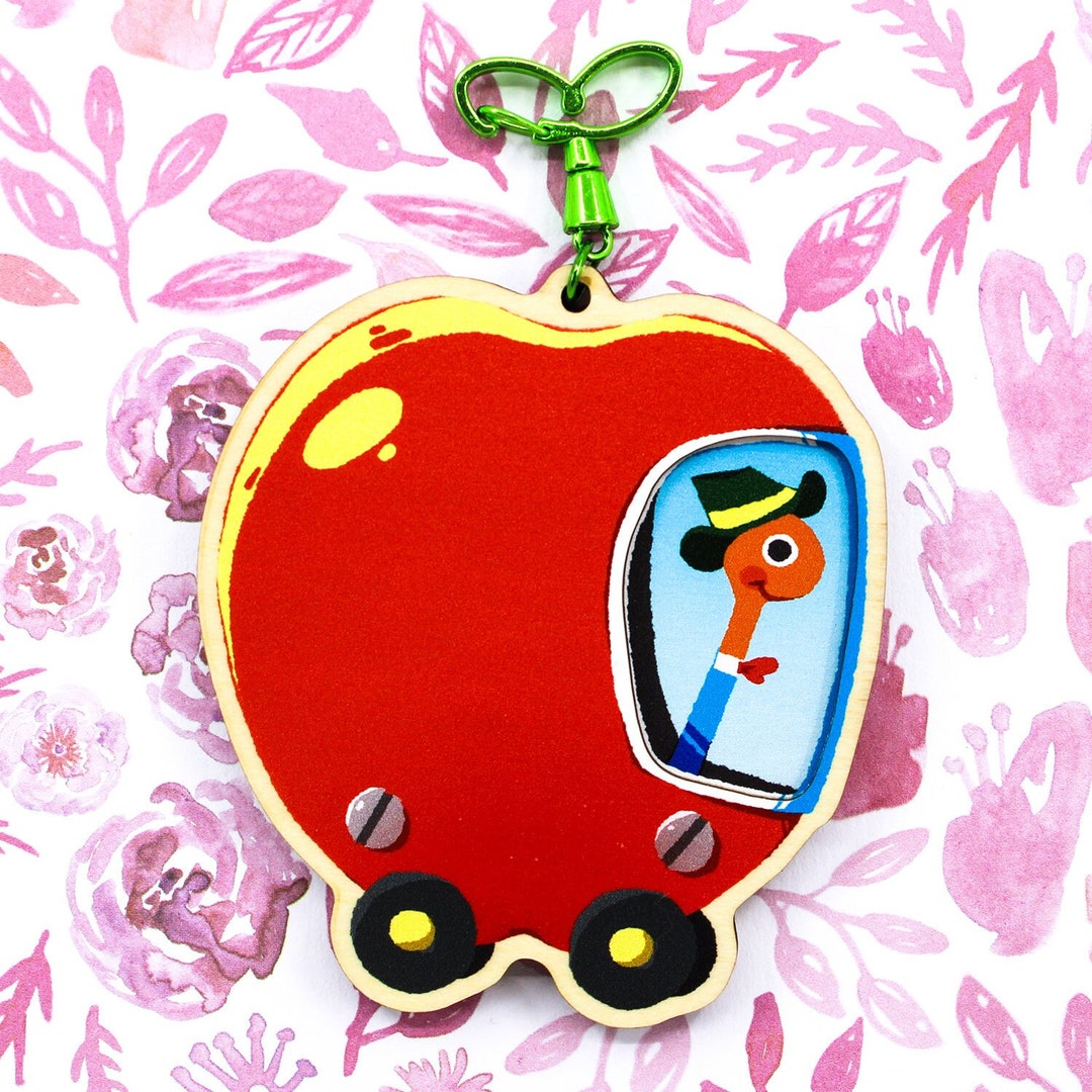 Busy Worm in Apple Car Wooden Charm 3 Inch Keychain Sprout Clasp ...