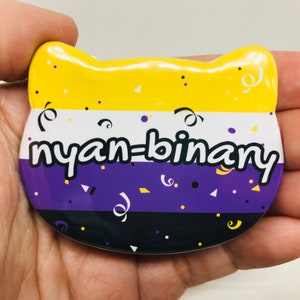 Nonbinary Nyan-binary Pride Button Cat Kitty Non Binary Gender Neutral Flag Pin Back Badge ...