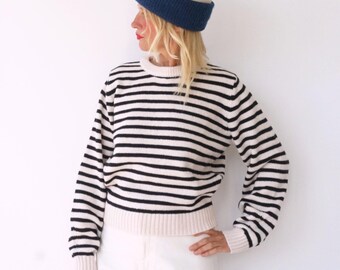 Vintage French Stripes Blue and White Knitted Sweater | Round Neck ...