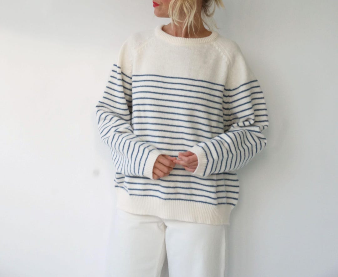 Vintage French Stripes Blue and White Knitted Sweater | Striped Long ...