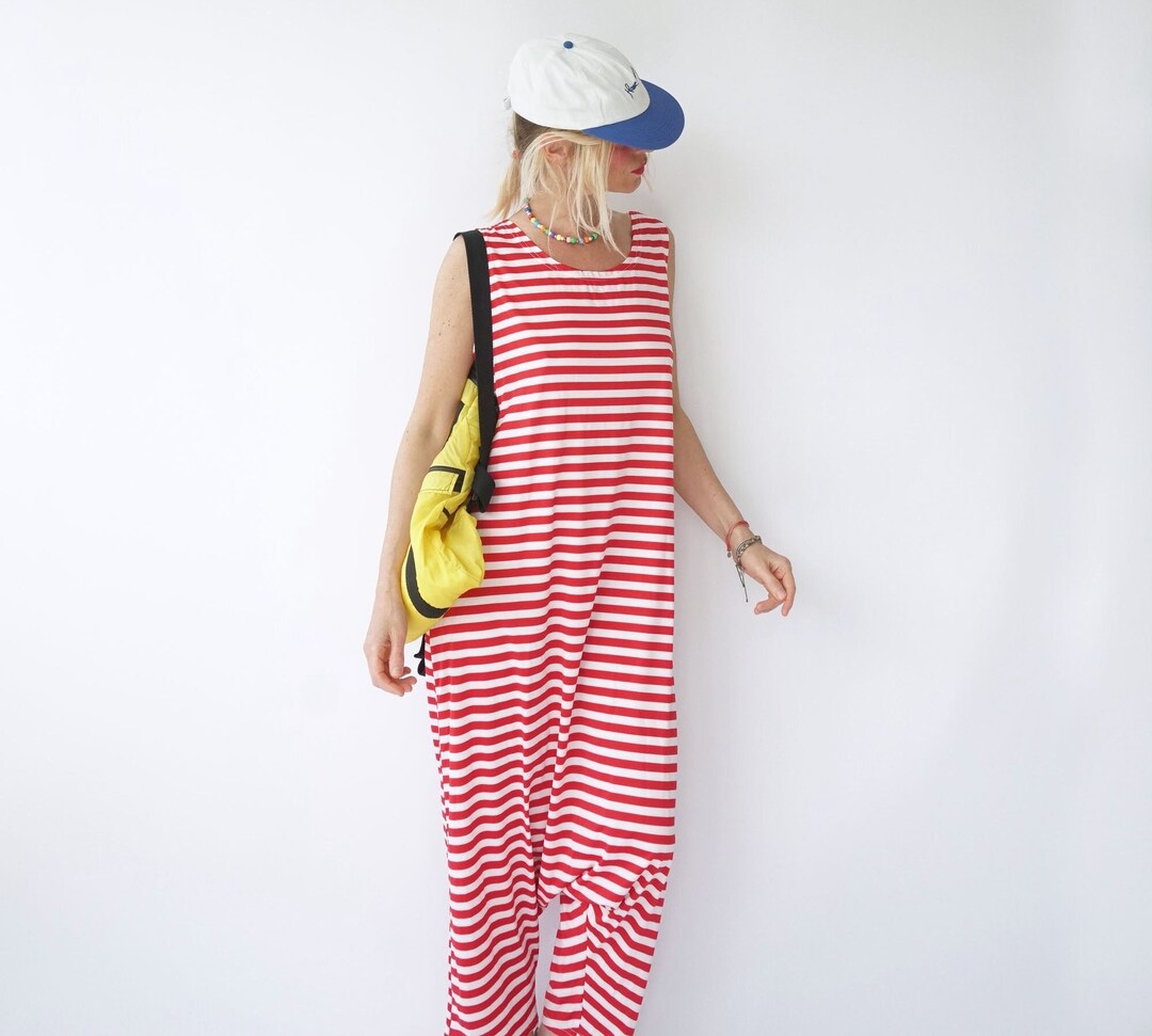 Vintage French Stripes Red and White Coveralls | Summer Boat Neck ...