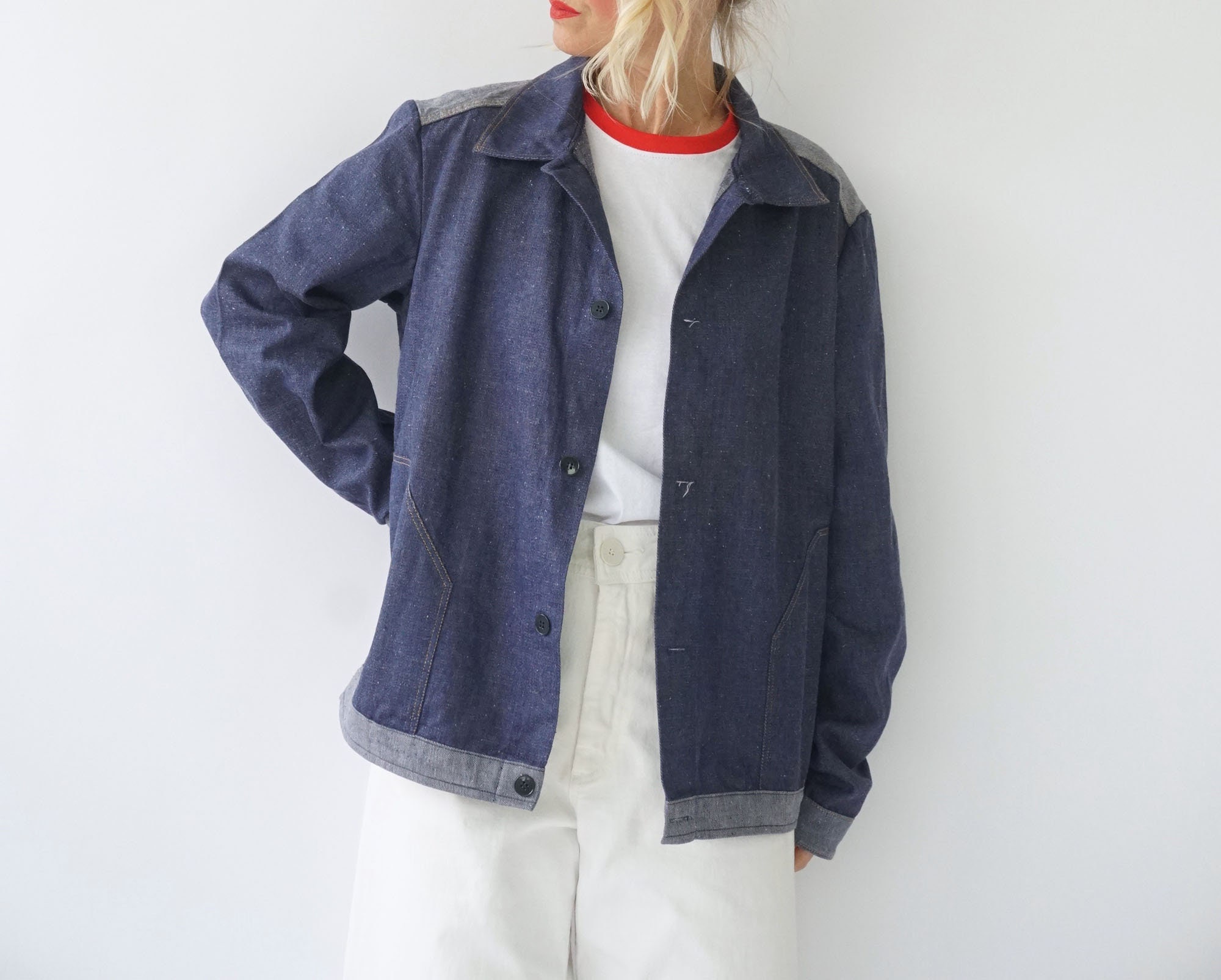 Vintage Two Tone Denim German Workwear Chore Jacket | Herringbone ...