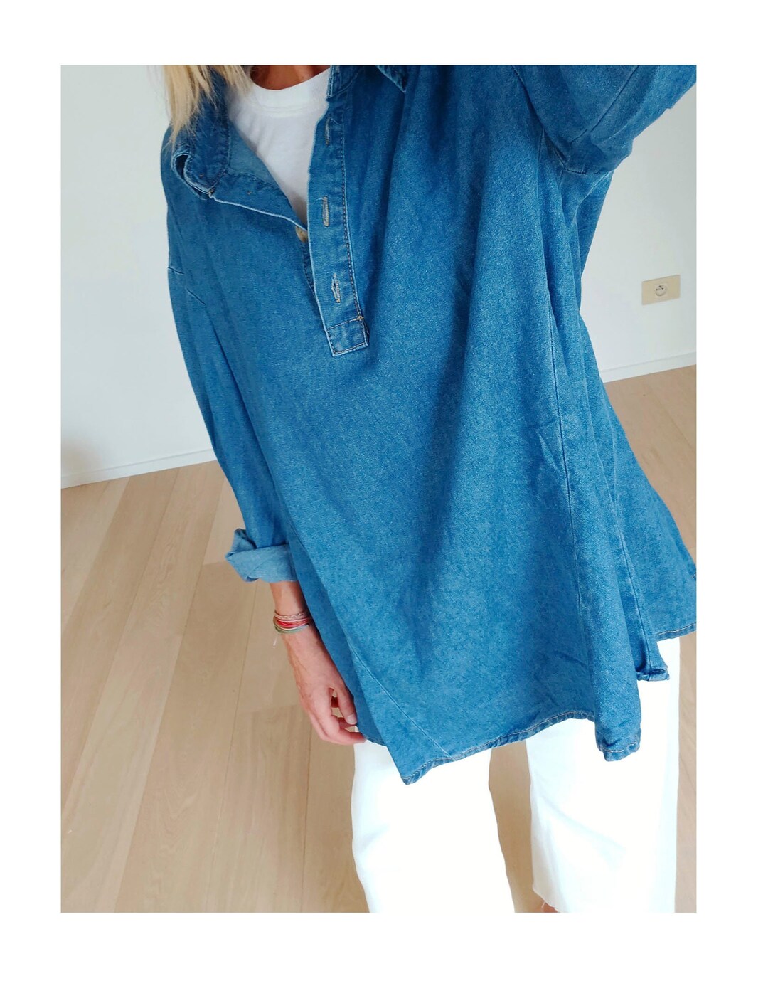 Vintage Medium Denim Lightweight Popover Tunic Shirt Cotton Henley ...