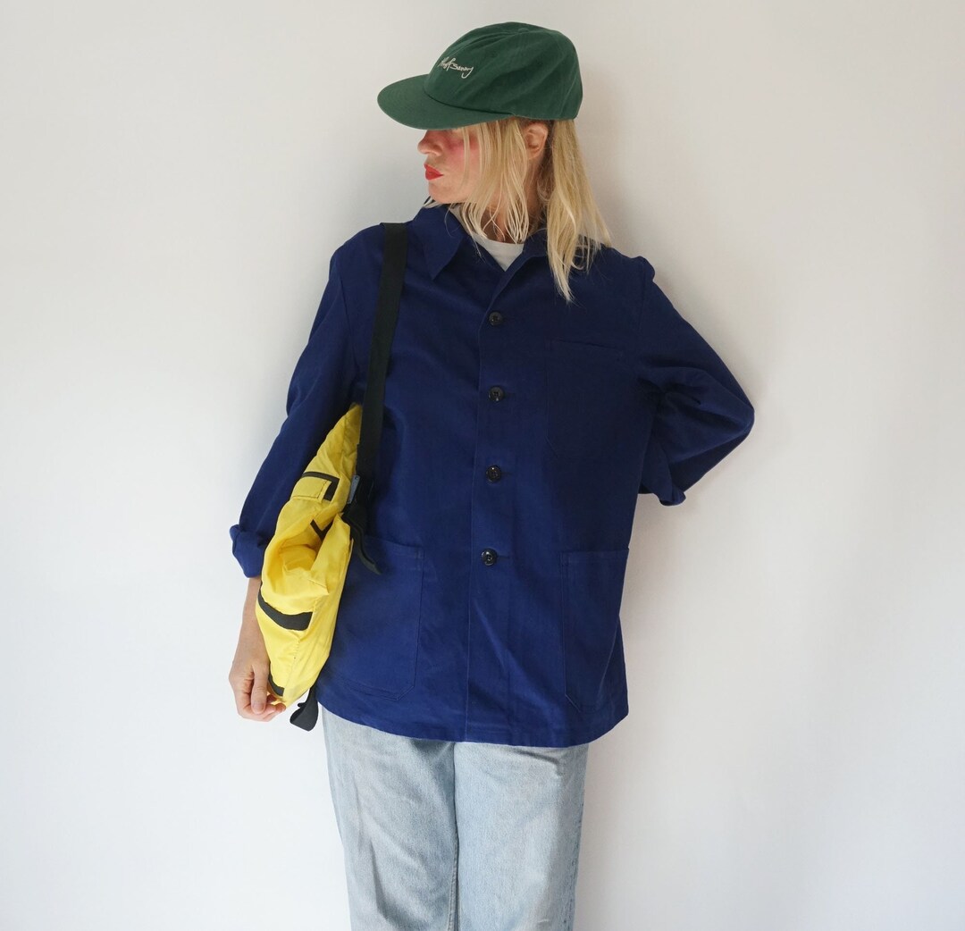 Vintage German Blue Chore Work Jacket | Herringbone Cotton Utility ...