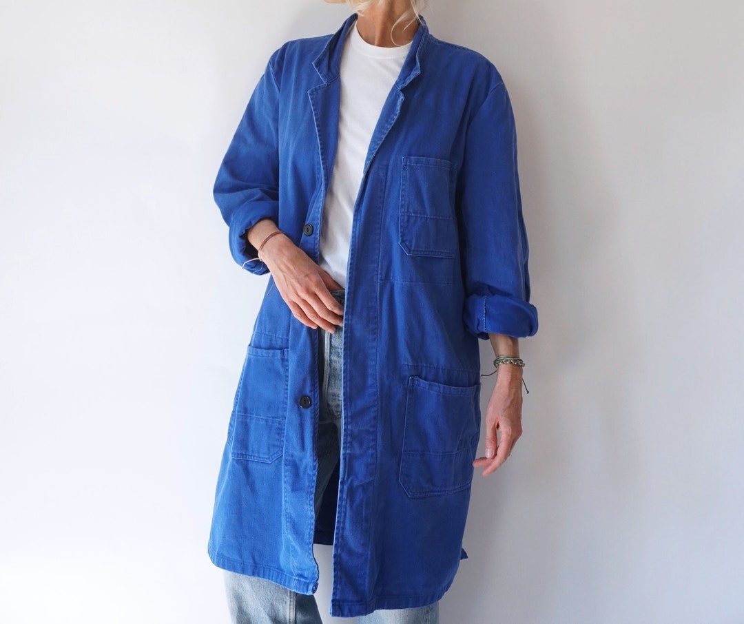 Vintage Blue Chore Duster Shop Work Coat | Utility Blue Cotton Chore ...