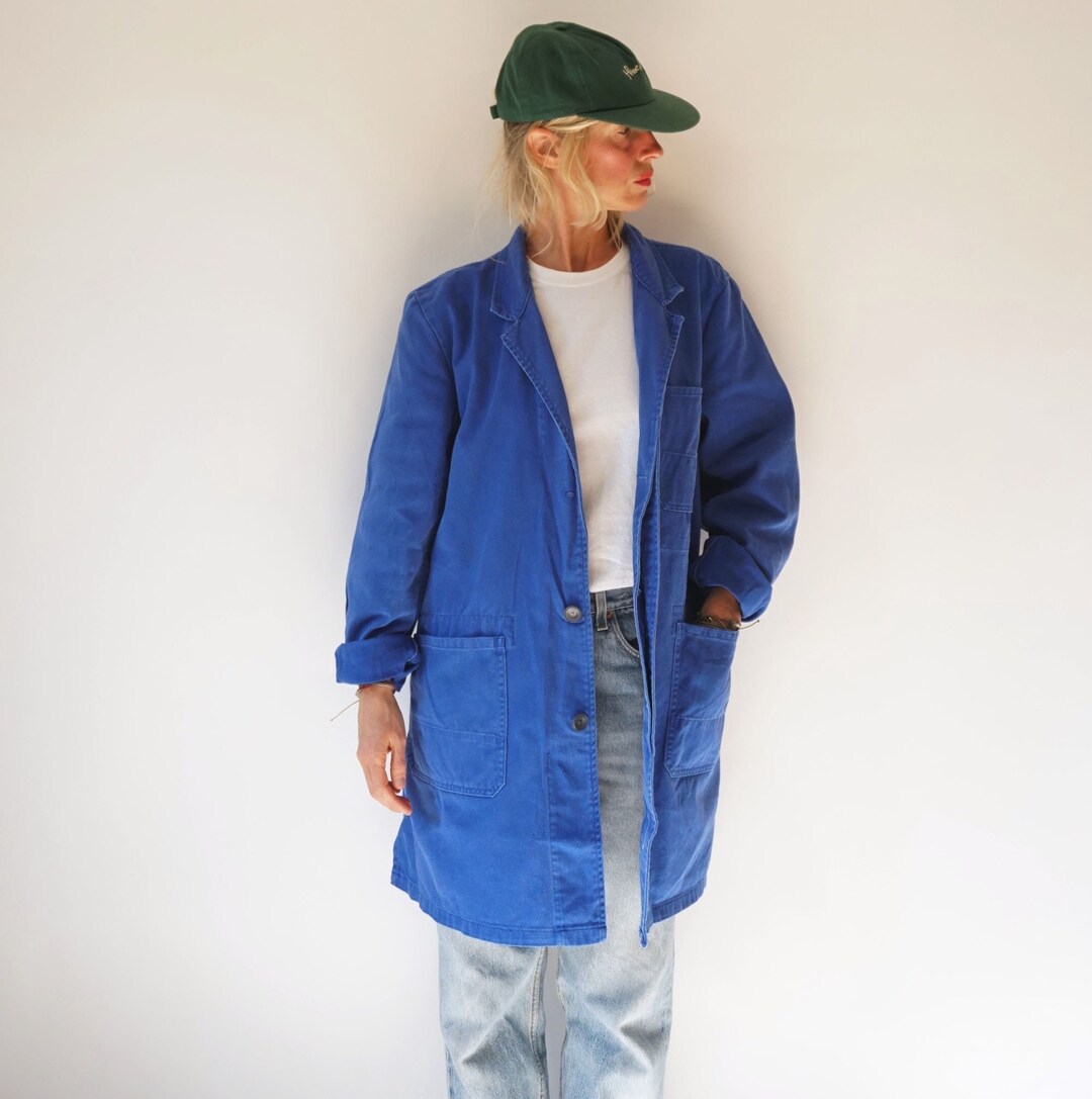 Vintage Blue Chore Duster Shop Work Coat | Utility Blue Cotton Chore ...