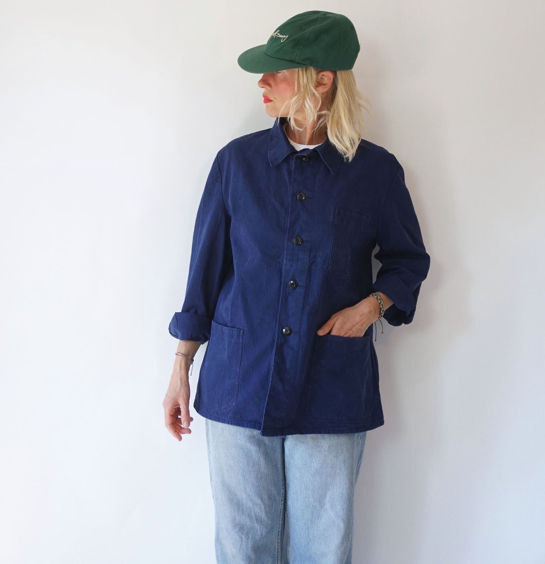 Vintage German Blue Chore Work Jacket Herringbone Cotton Utility ...