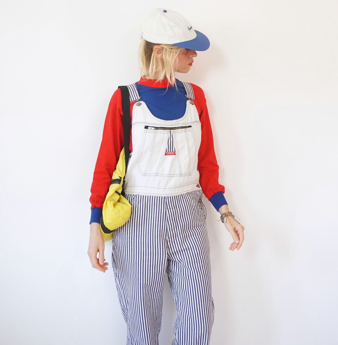Vintage Pinstripe Chipie Overalls 30"w | 80s Striped Engineer Dungarees ...