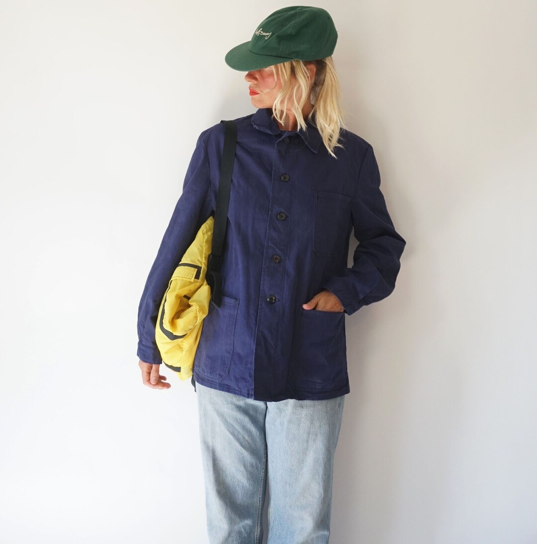Vintage German Blue Chore Work Jacket | Herringbone Cotton Utility ...