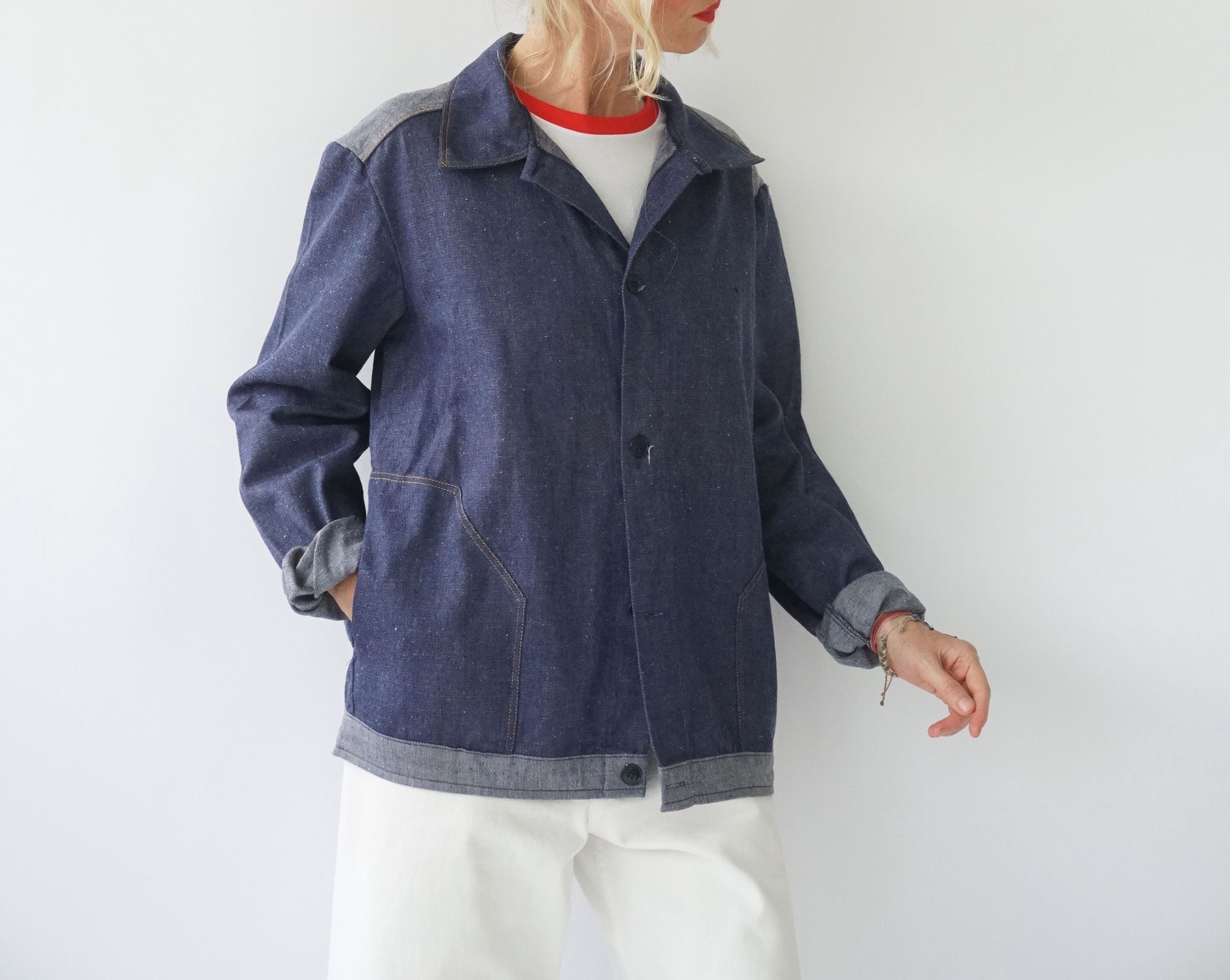 Vintage Two Tone Denim German Workwear Chore Jacket | Herringbone ...