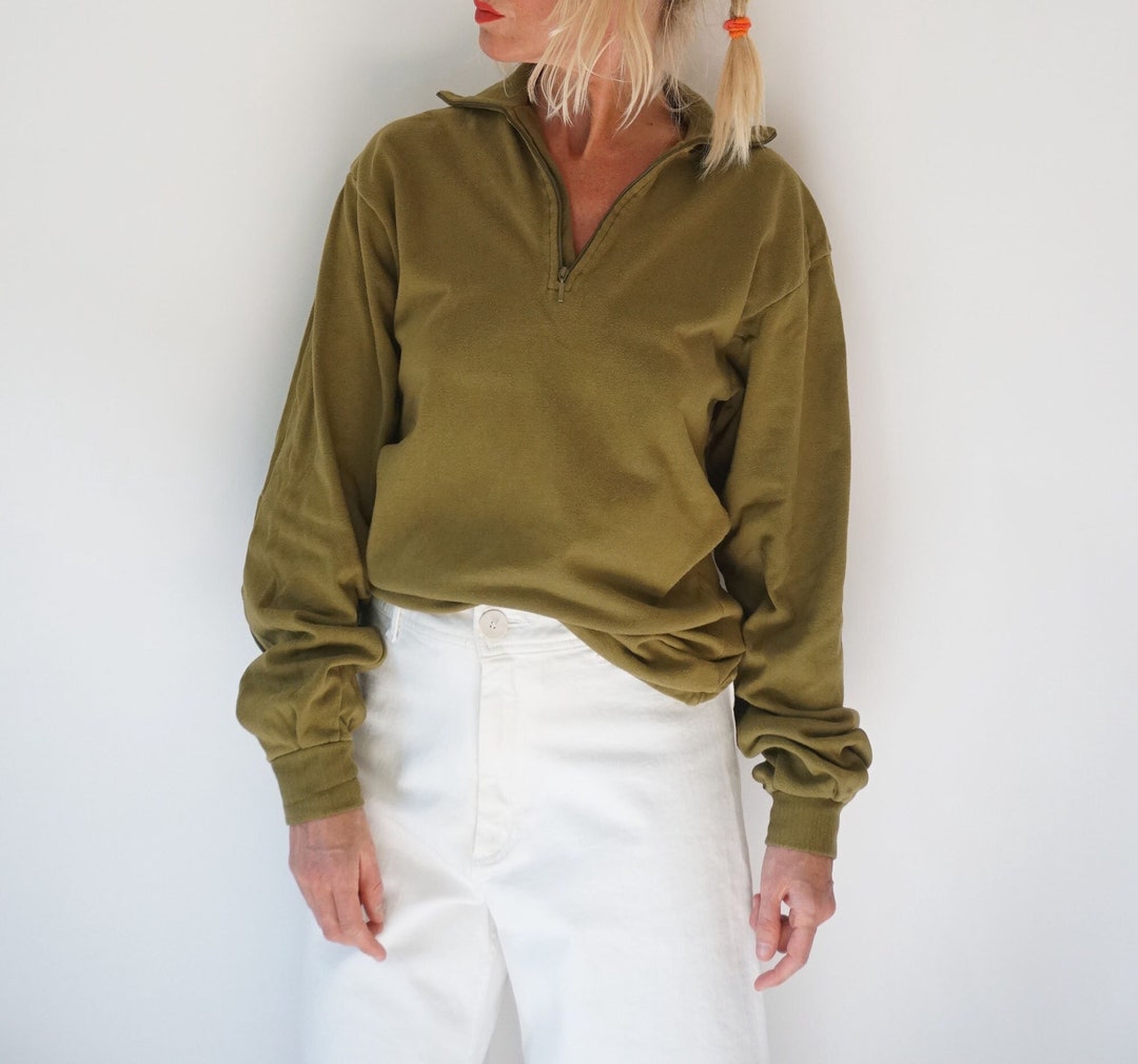 Vintage Chartreuse Green Half Zip Sweatshirt | Midweight Long Sleeve ...