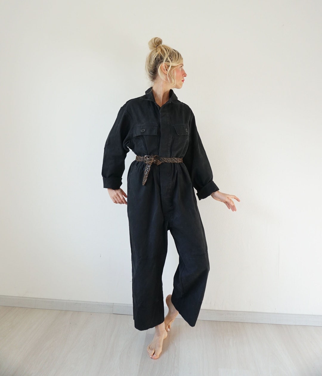 Vintage Black Cotton Coverall | Utility Coveralls | Jump Suit Jumpsuit ...