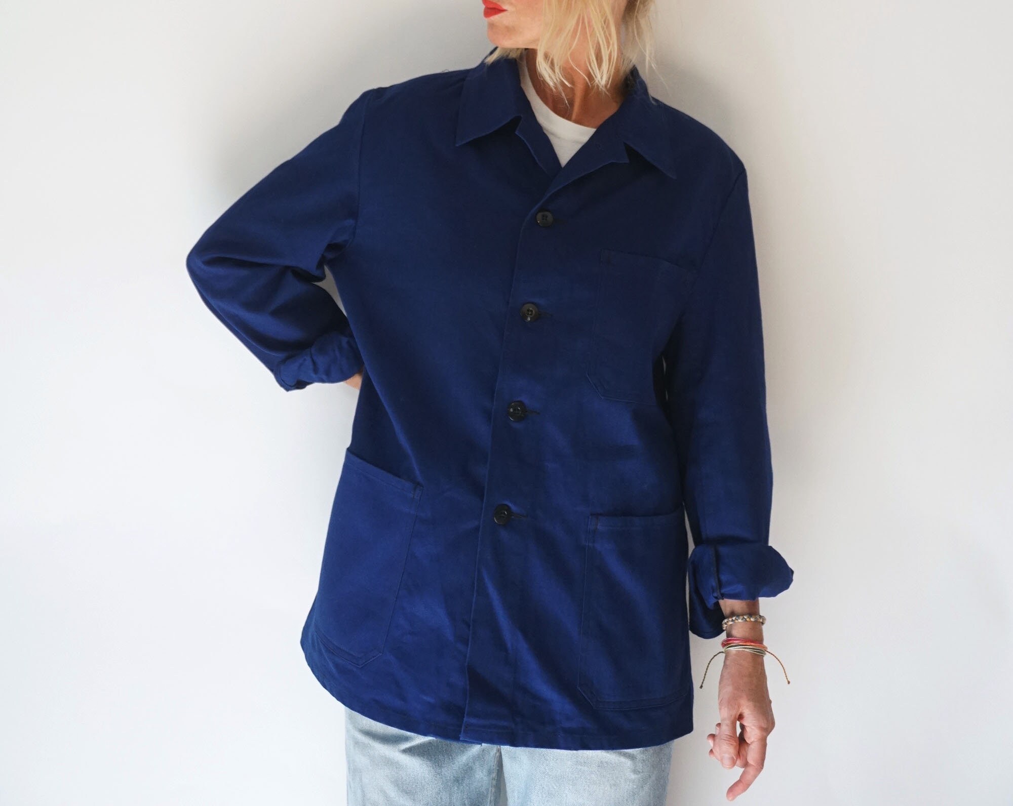 Vintage German Blue Chore Work Jacket | Herringbone Cotton Utility ...