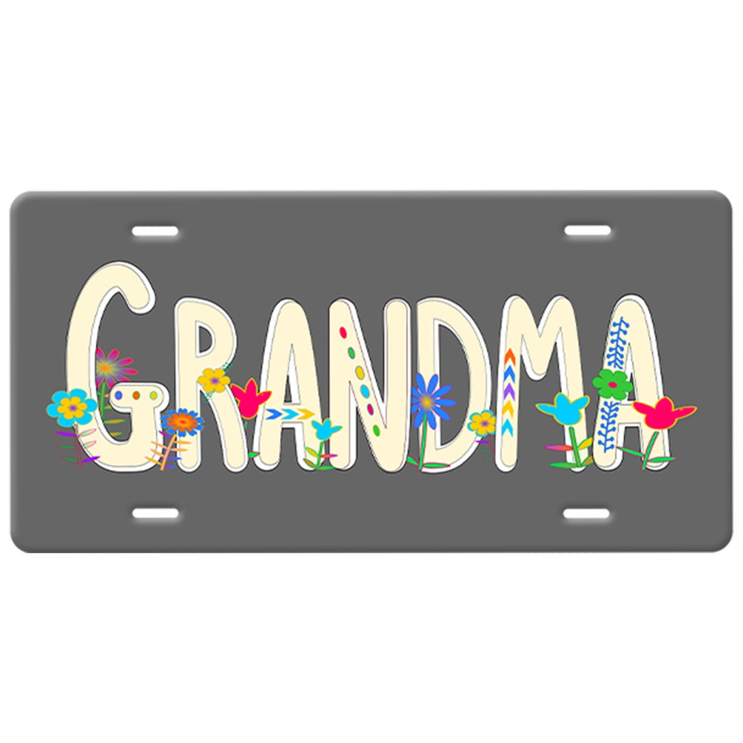Grandma License Plate (grandmother) Cream Quote and Whimsical Flowers ...