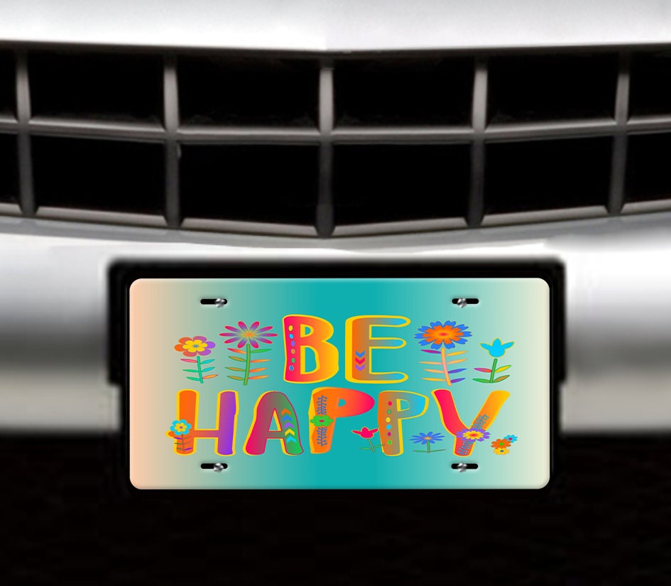 Be Happy License Plate-rainbow and Flowers | Etsy