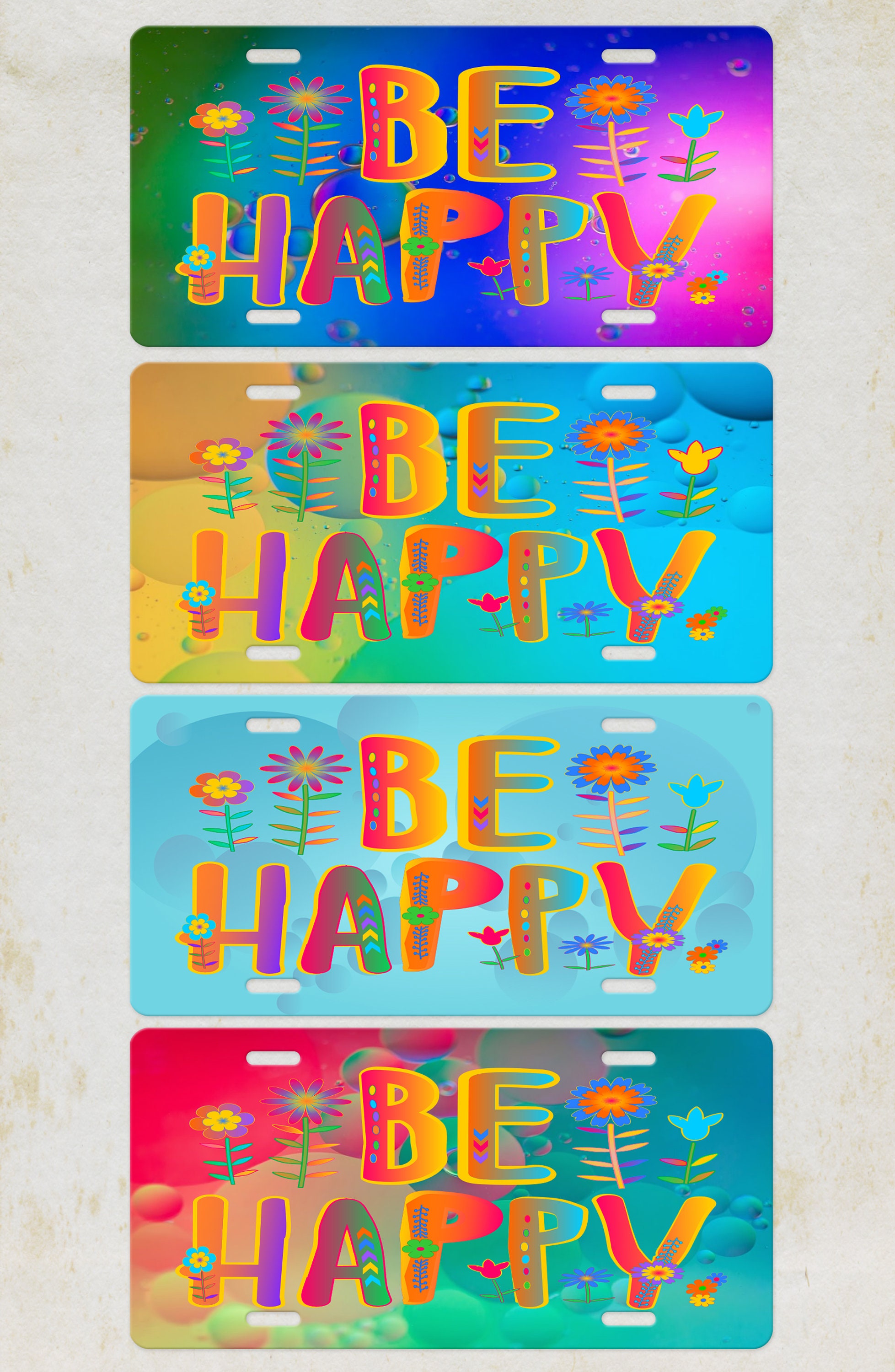 Be Happy License Plate-colorful Quote-bubbles-rainbow Car - Etsy