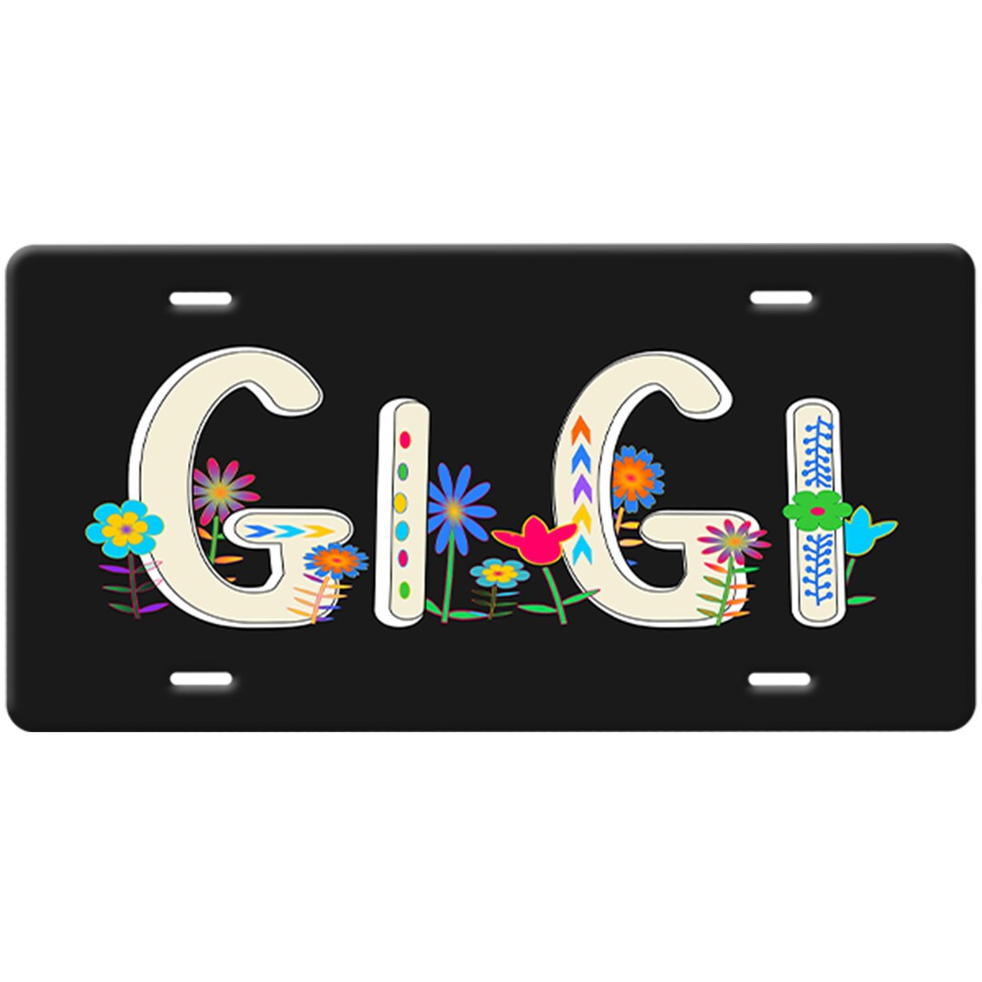 Gi Gi (grandmother) License Plate-cream Quote and Whimsical Flowers on ...
