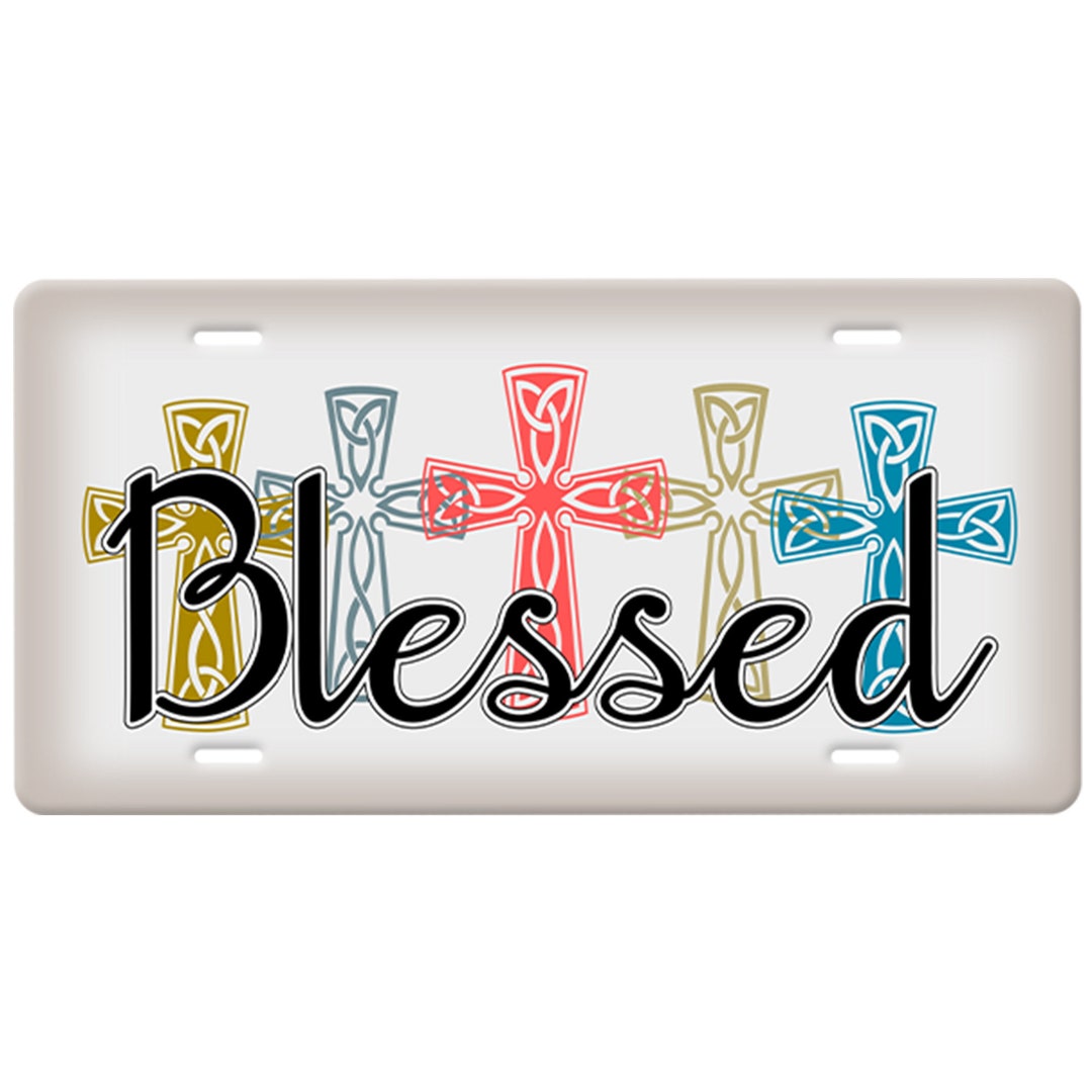 Blessed Christian License Plate-black Quote on A Colorful Cross Display ...
