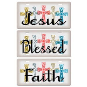 Blessed Christian License Plate-black Quote on A Colorful Cross Display ...