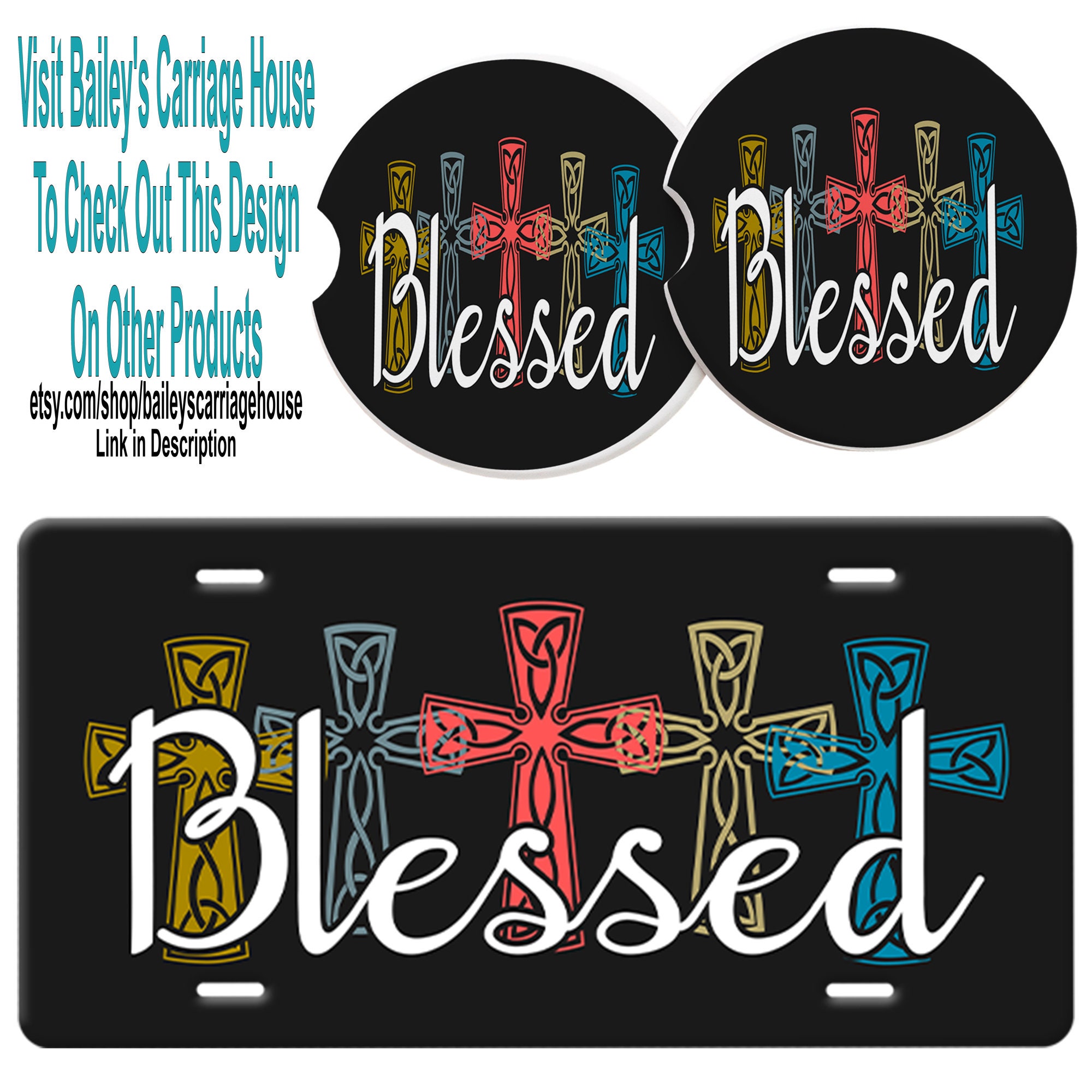 Blessed Christian License Plate-white Quote on A Colorful | Etsy
