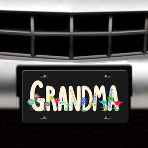 Grandma License Plate (grandmother) Cream Quote and Whimsical Flowers ...