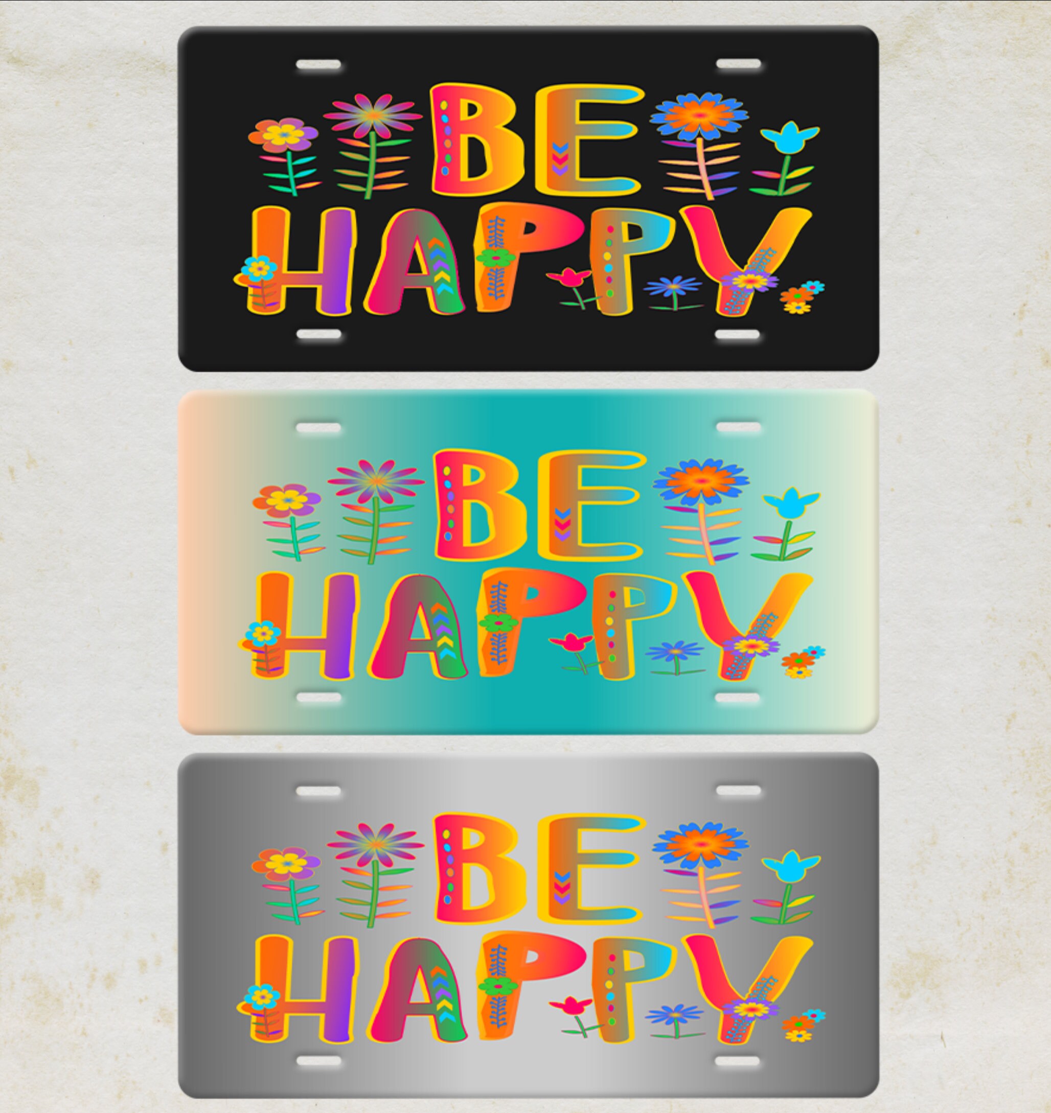 Be Happy License Plate-rainbow and Flowers | Etsy