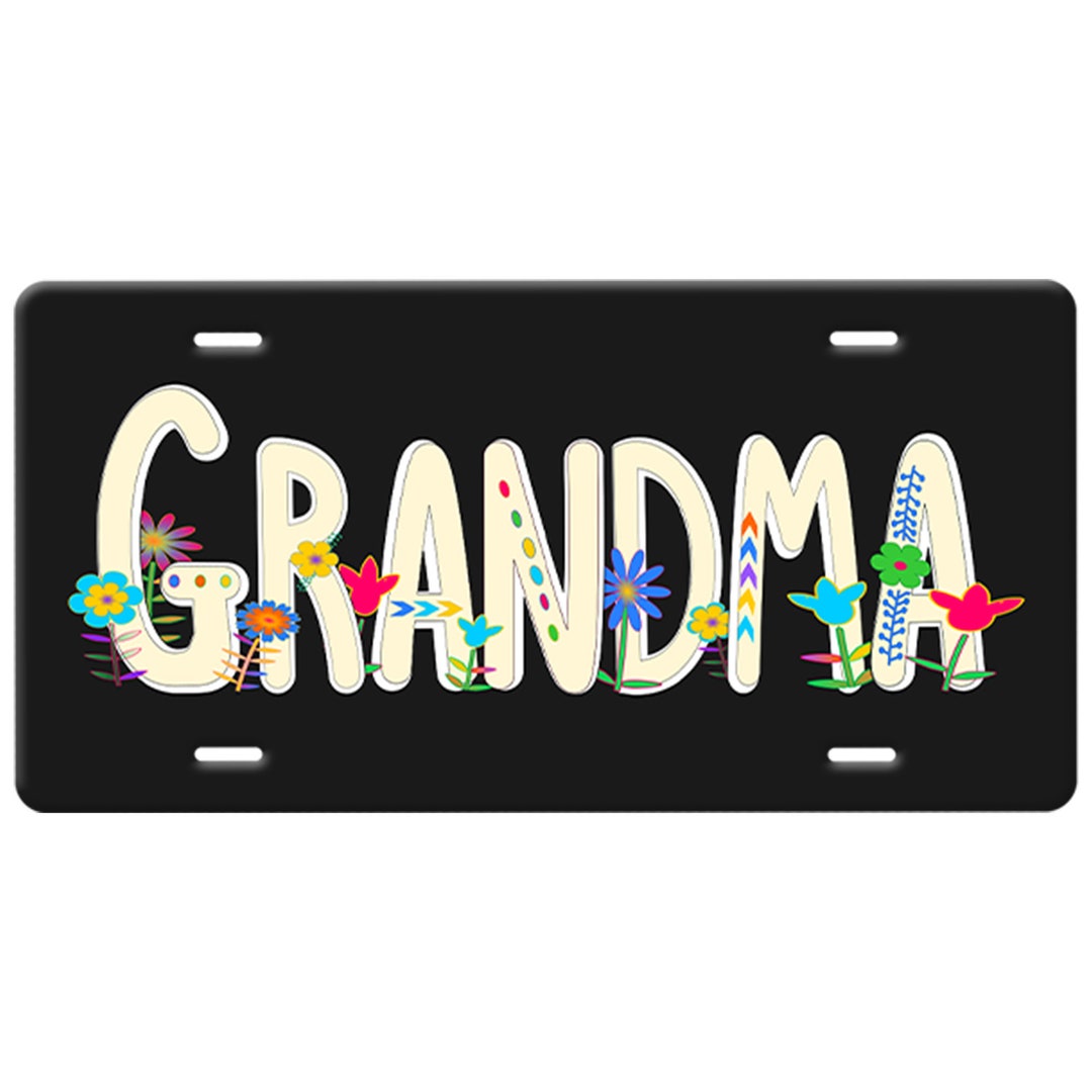 Grandma License Plate (grandmother) Cream Quote and Whimsical Flowers ...